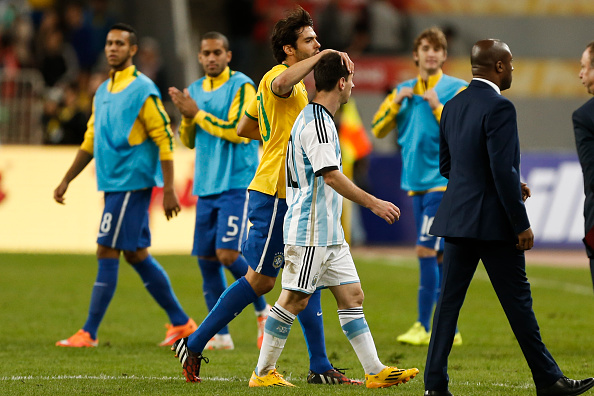 Video: Messi not amused by Kaka's post-match gesture