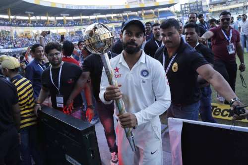 Virat Kohli presented with ICC Test Championship mace